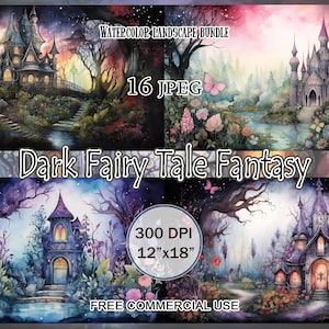 Dark Fairy Tale Fantasy Art Bundle, Watercolor Enchanted Forest Clipart ...