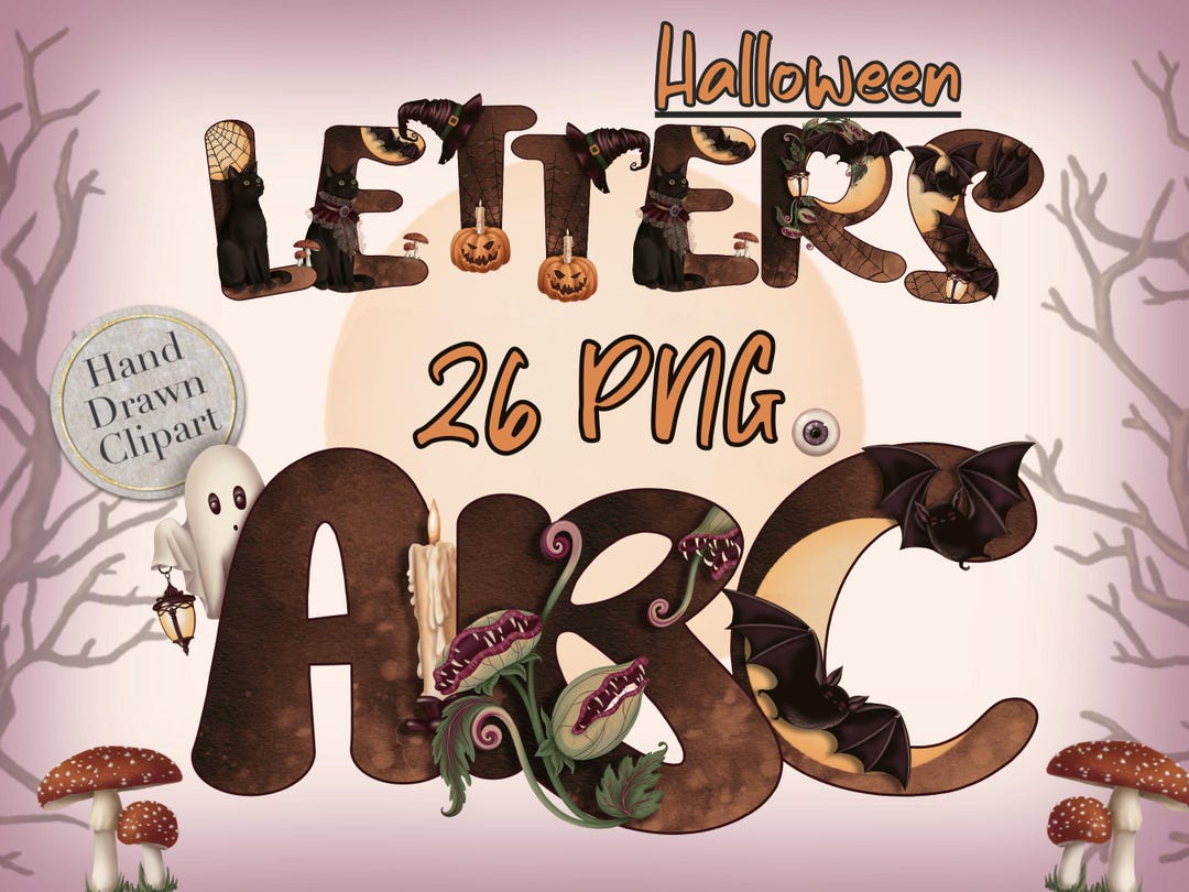 Cute Halloween Alphabet Clipart, Dark Aesthetic Hand Drawn Halloween ...