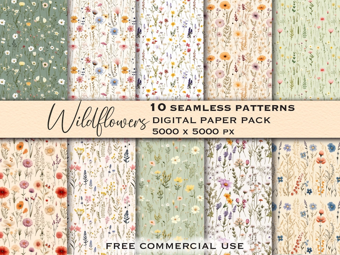 Seamless Wildflower Patterns Set, Floral Digital Paper Pack, Flower ...