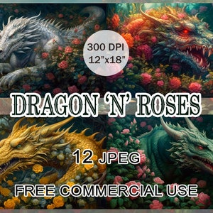 Dragon and Roses Clipart, Fantasy Floral Landscape Images, Fairy ...