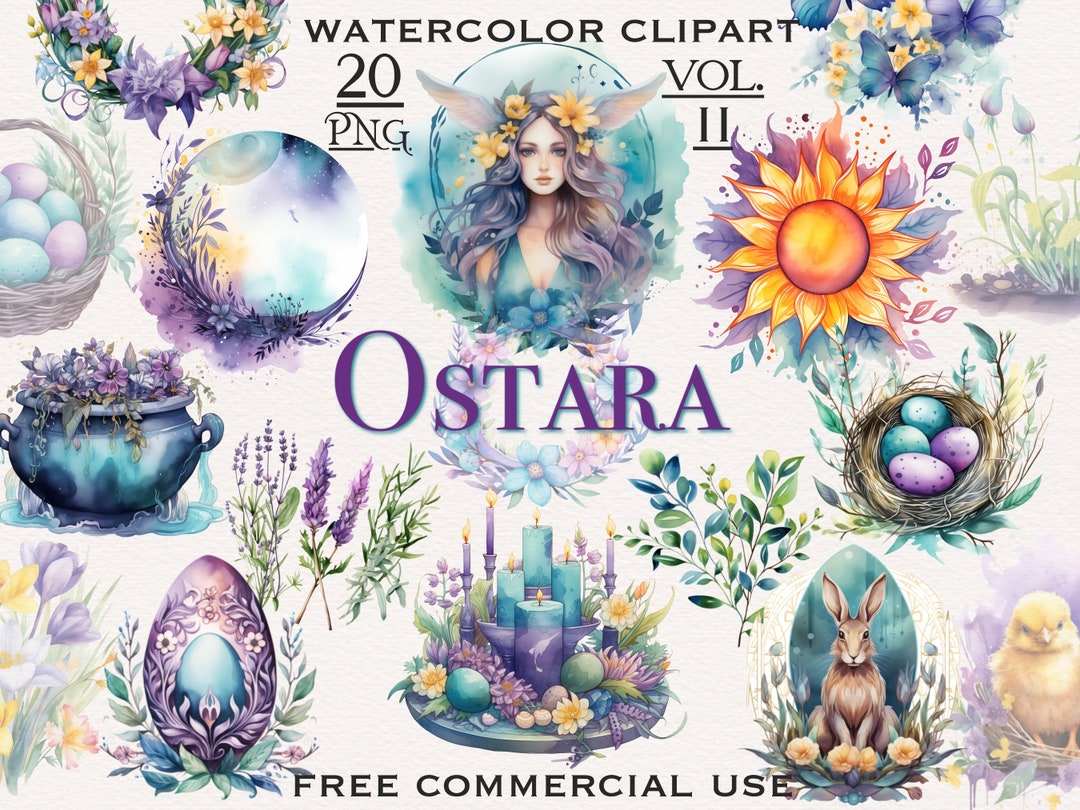 Watercolor Ostara Spring Equinox PNG Bundle, Magic Easter Clipart ...