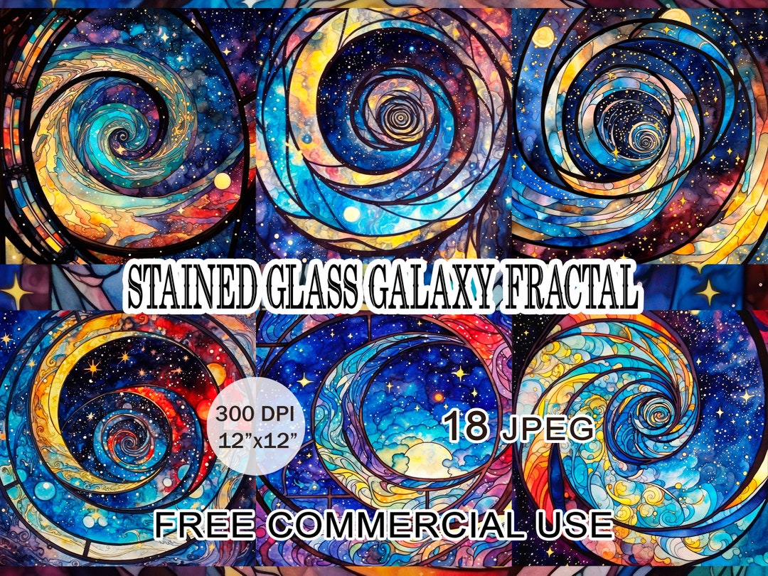 Stained Glass Galaxy Fractal Clipart, Styled Space Artwork Bundle, Art ...
