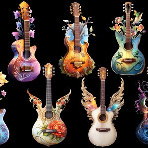 Fantasy Guitar Clipart, Fairy Floral Music Png Bundle, Flower Musical ...