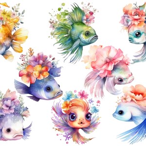 Watercolor Flower Fish Clipart, Cute Fish Clipart, Fish Png, Cute ...