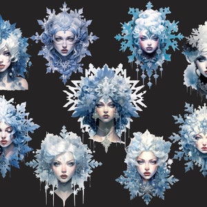 Watercolor Snowflake Lady Clipart, Winter Fairy Girl Portrait Bundle ...