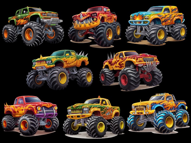 Fire Monster Truck PNG Bundle, Monster Truck Clipart, Big Car Clipart ...
