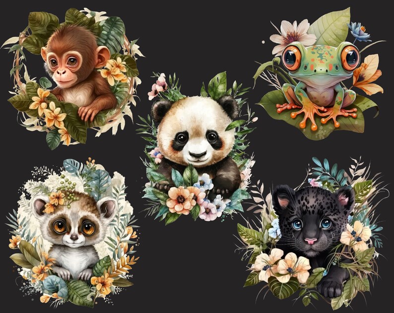 Jungle Animals Png, Cute Animal Clipart, Baby Animal Clipart, Baby ...