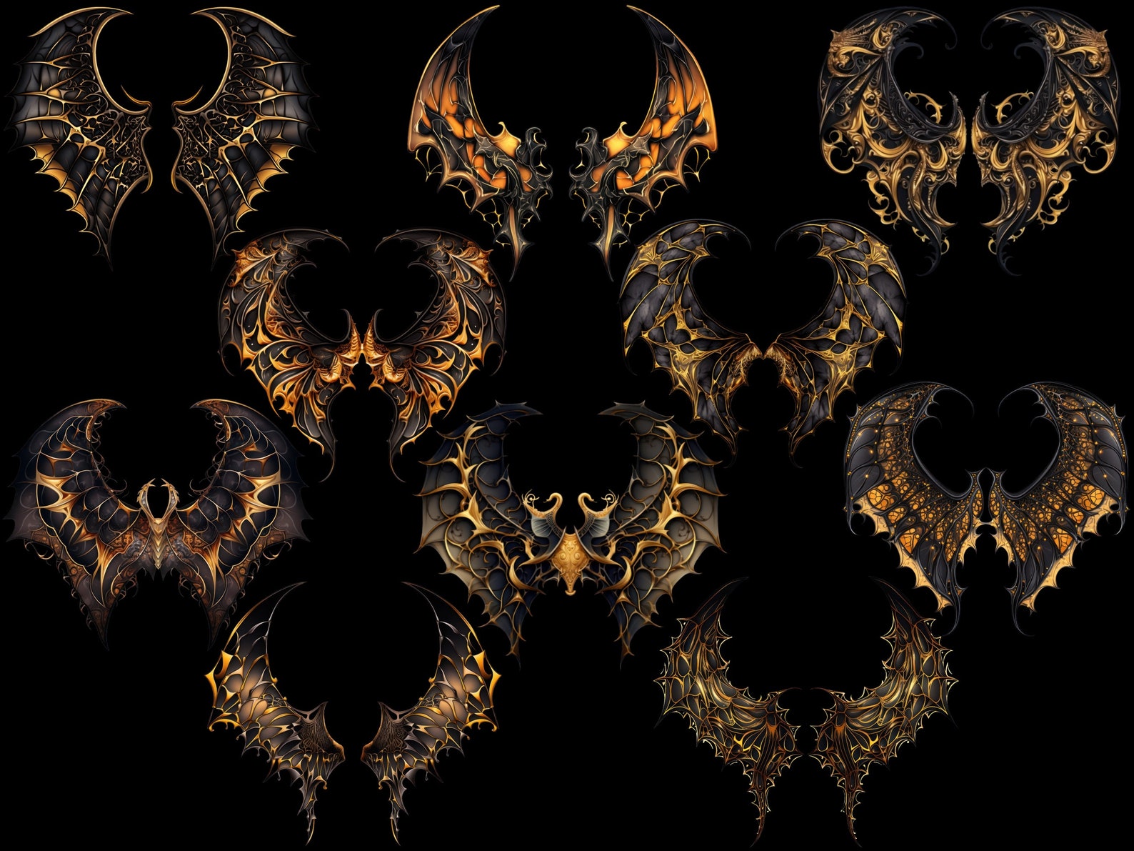 Black and Gold Bat Wings Clipart Victorian Gothic Aesthetic - Etsy