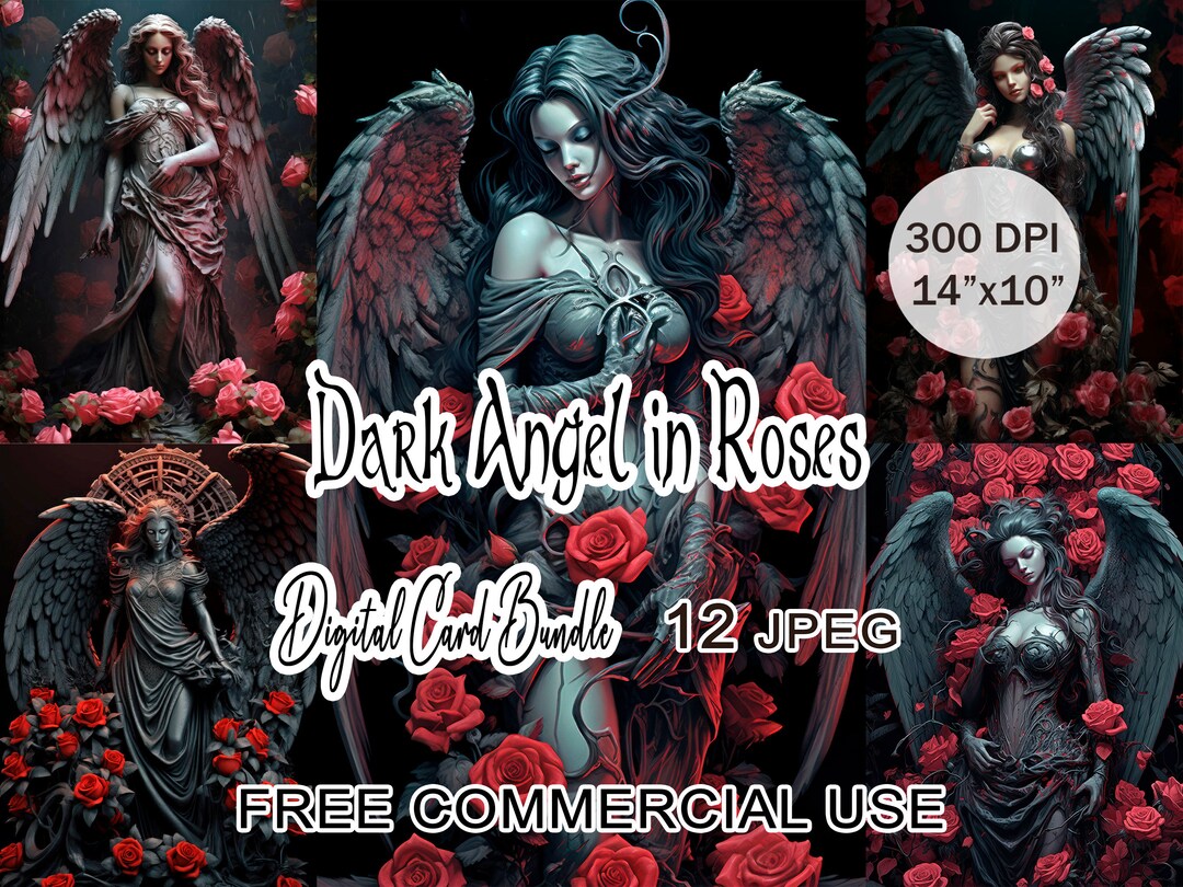 Dark Angel in Roses Clipart, Red Roses Angels Printable Artwork, High ...