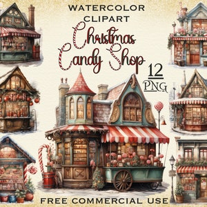 Christmas Candy Shop PNG Bundle, Watercolor Christmas Clipart ...