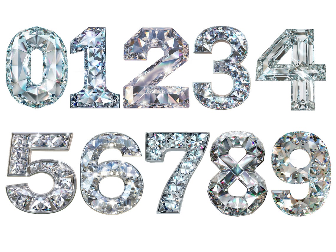 Diamond Numbers PNG Bundle, Crystal Number Figure Clipart, Digital ...