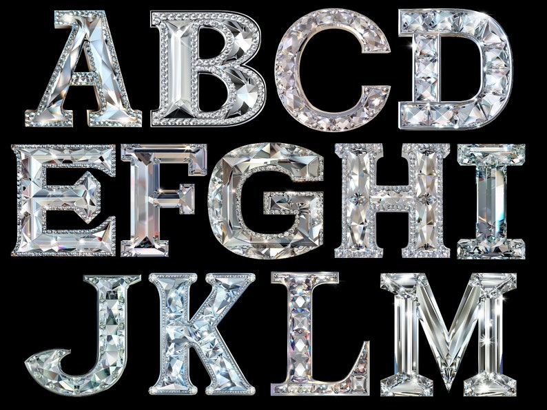 Diamond Alphabet PNG Bundle, Diamond Letters Png, Digital Alphabet ...