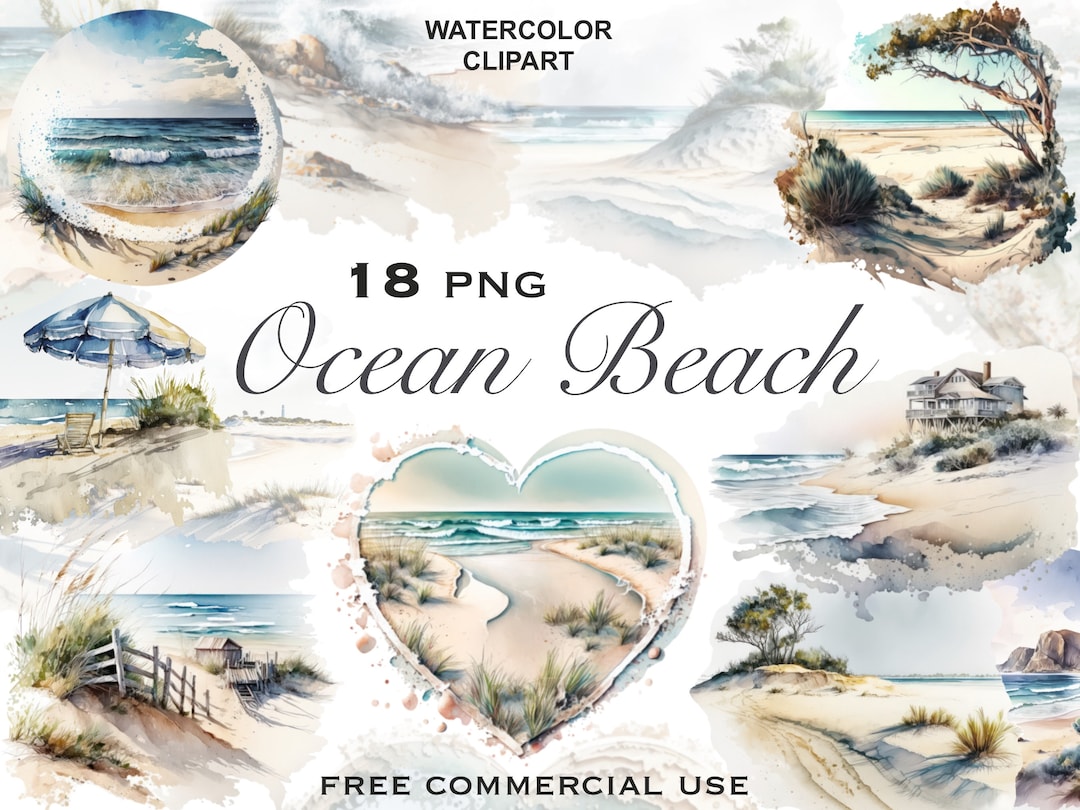 Ocean Beach Clipart, Sand Beach Clipart, Watercolor Beach Png, Sea ...