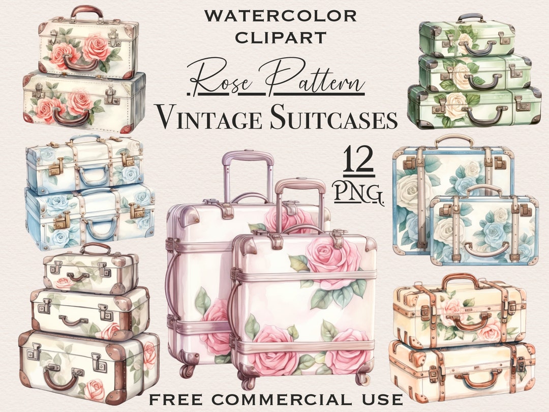 Rose Pattern Vintage Suitcase Png Bundle, Pastel Suitcase Png ...