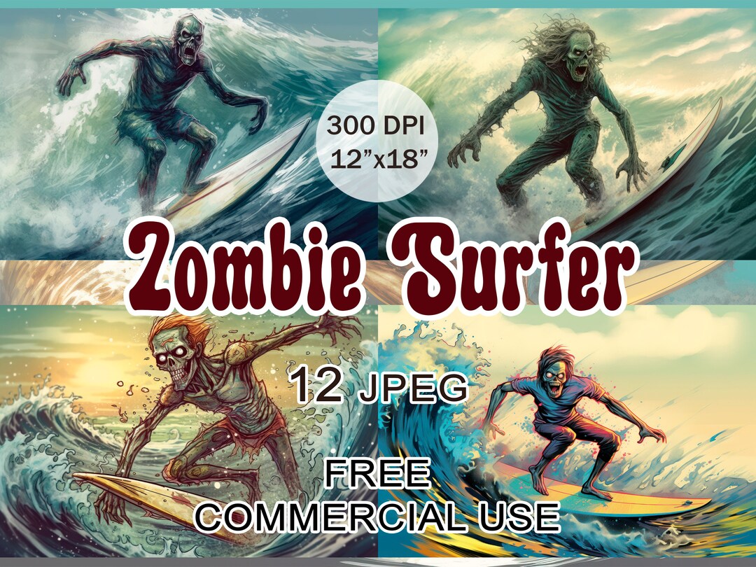 Zombie Surfer Clipart, Funny Halloween Zombies Images, Scary Dead Ocean ...