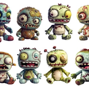 Creepy Cute Zombie Toy Clipart, Fantasy Plush Zombies Png Bundle ...