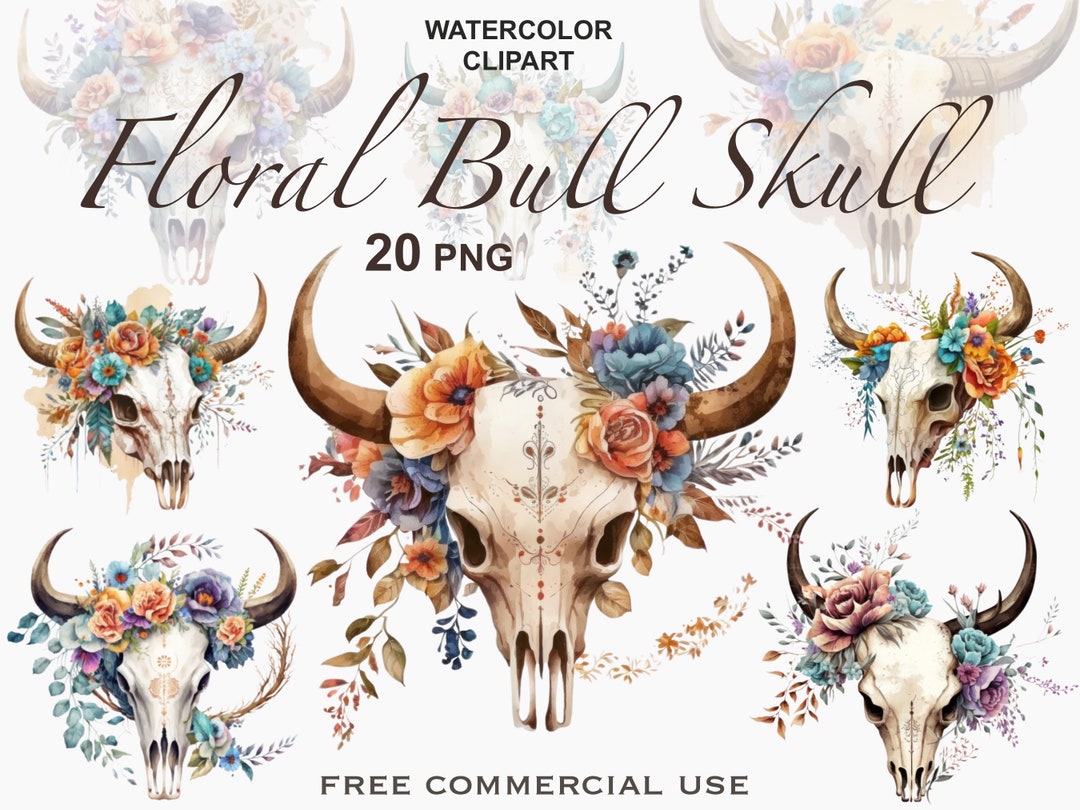 Boho Cow Skull Png, Floral Skull Png, Bull Skull Png, Cow Skull Clipart ...