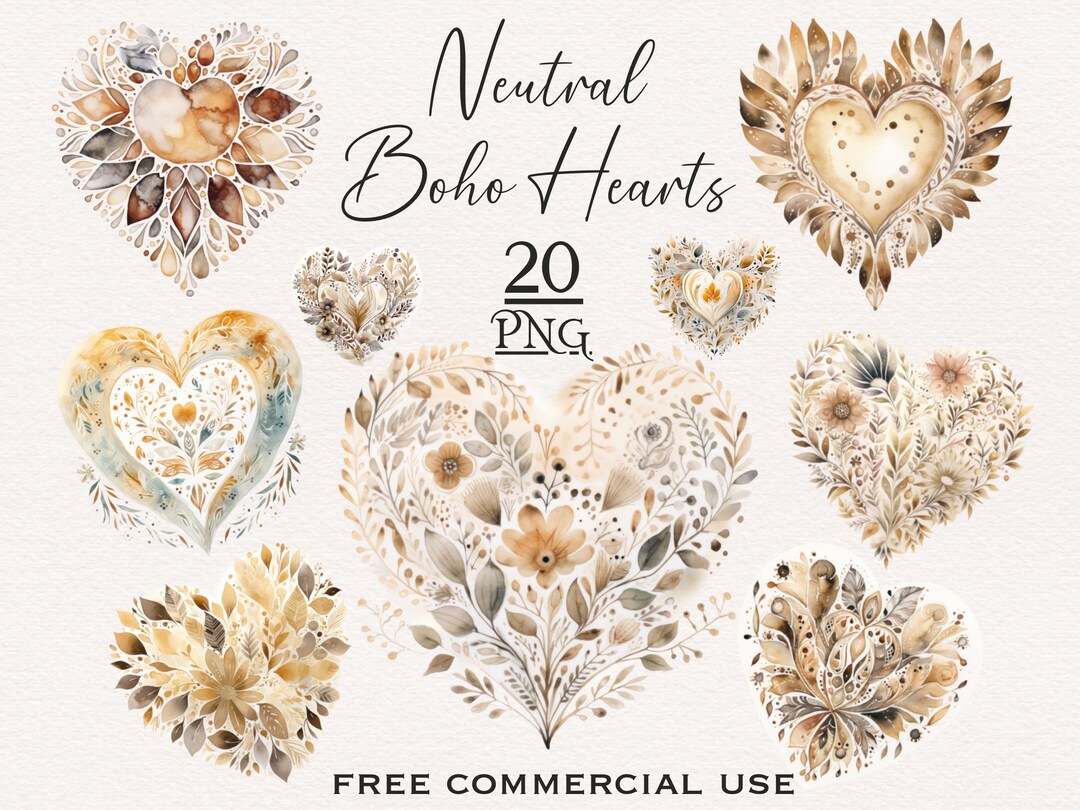Neutral Boho Hearts Clipart, Valentine Heart Png, Valentines Day Png ...