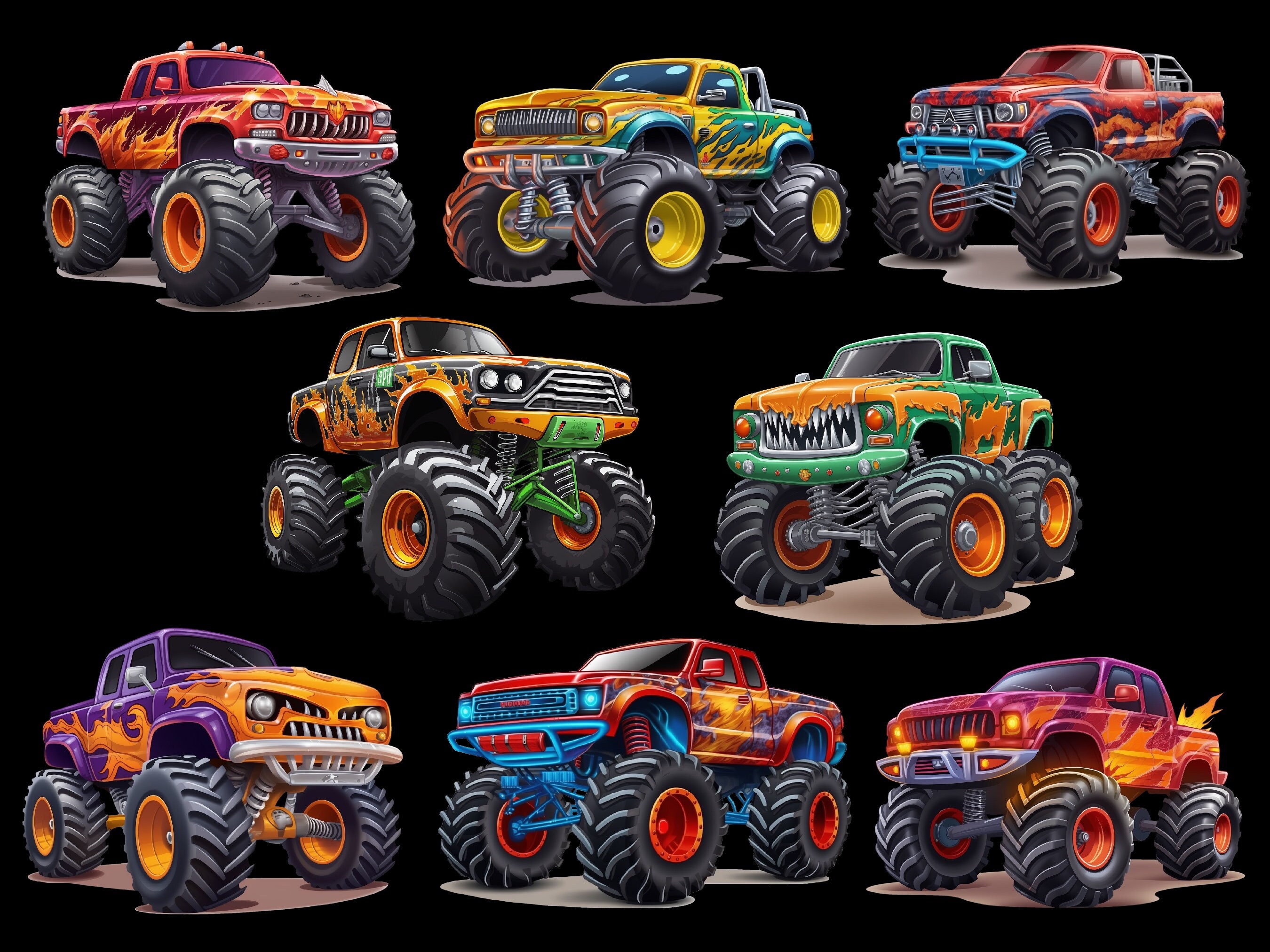 Fire Monster Truck PNG Bundle, Monster Truck Clipart, Big Car Clipart ...