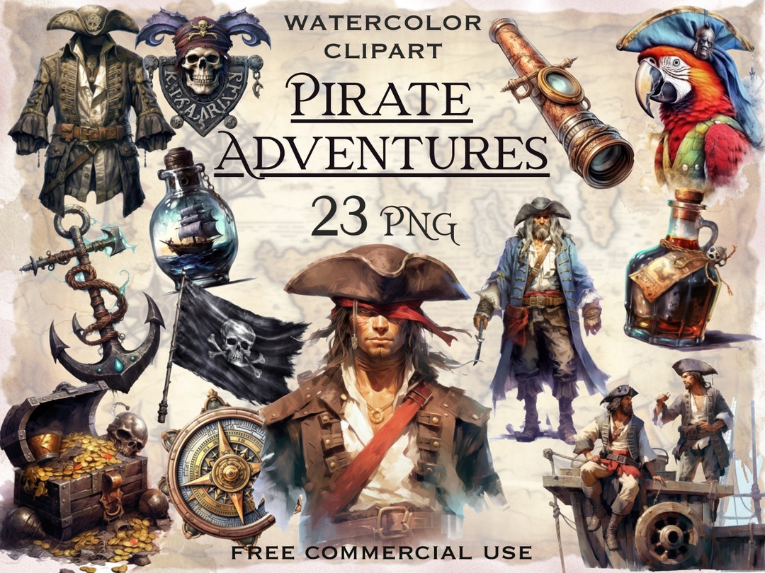 Pirate Adventure Clipart, Watercolor Pirates Png Images Bundle, Pirates ...