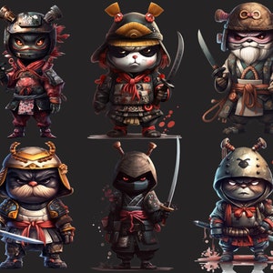 Samurai Animals PNG Bundle, Manga Animal Clipart, Kawaii Anime Clipart ...