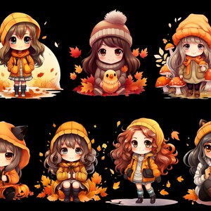 Fall Girl Chibi Clipart, Autumn Kawaii Clipart, Fall Kawaii Anime Png ...