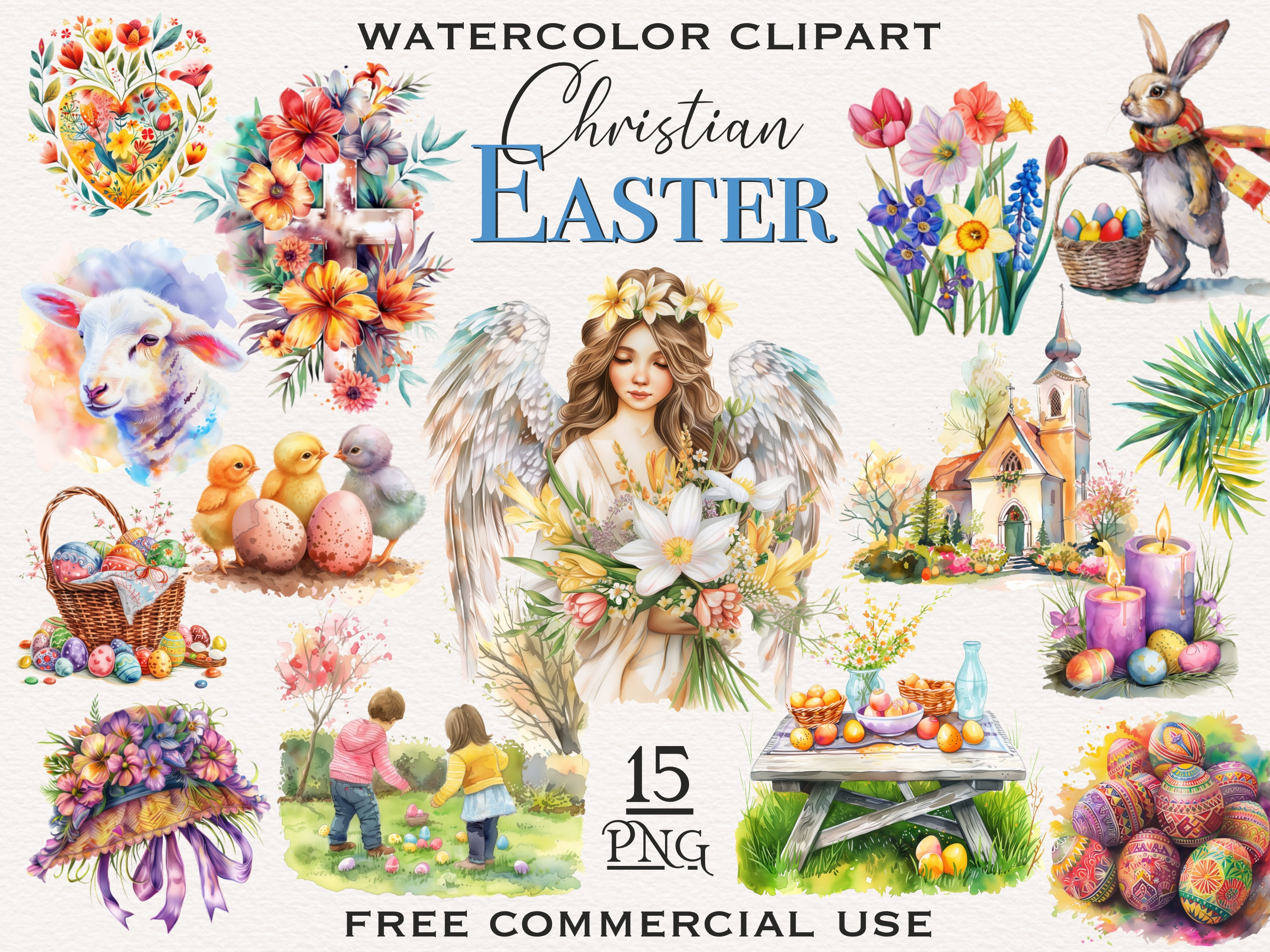 Christian Easter PNG Bundle, Watercolor Easter Clipart, Spring Clipart ...