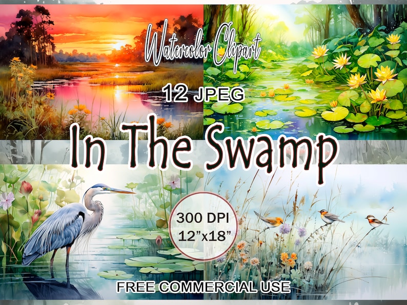 Watercolor Swamp Clipart, Watercolor Landscape Painting, Summer Forest ...