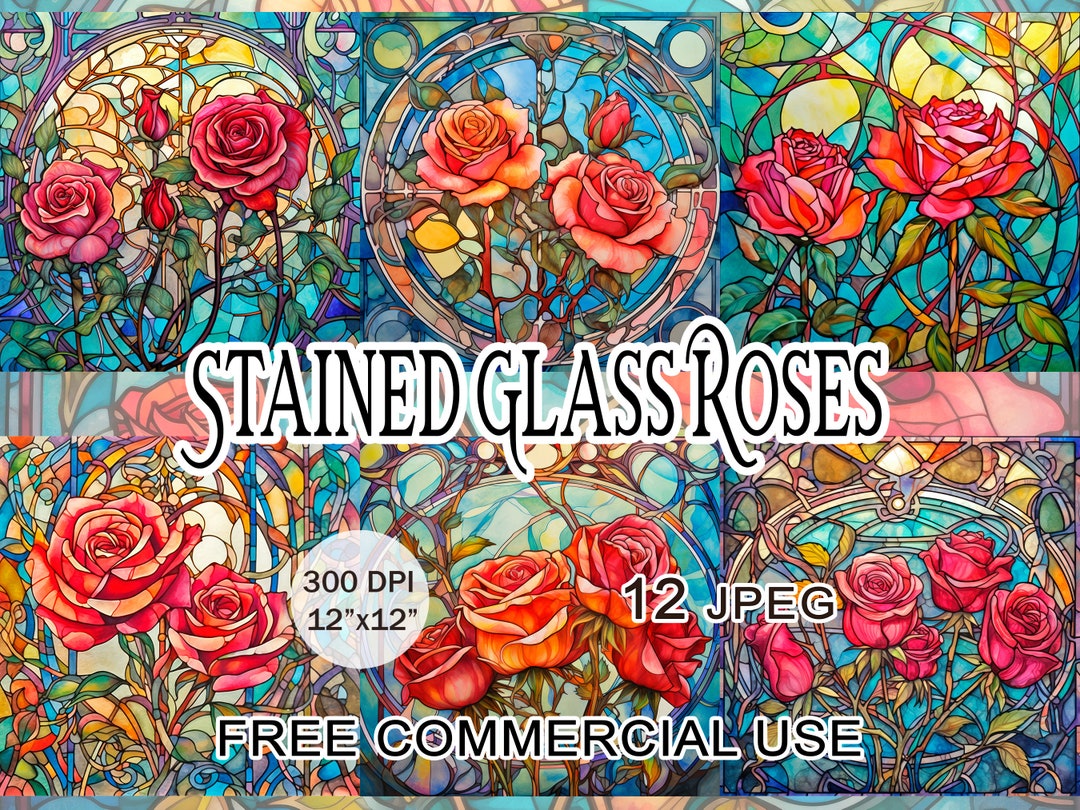Stained Glass Roses Clipart, Red Rose Clipart, Victorian Roses Clipart ...