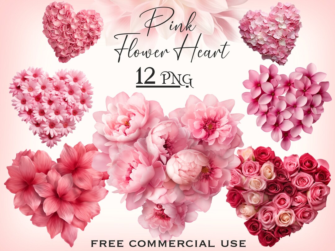 Pink Flower Hearts Clipart, Valentine Heart Png, Valentines Day Png ...