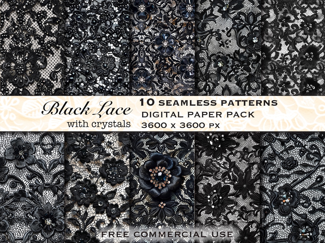 Seamless Black Lace Patterns Set, Embroidery Seamless Design Bundle ...