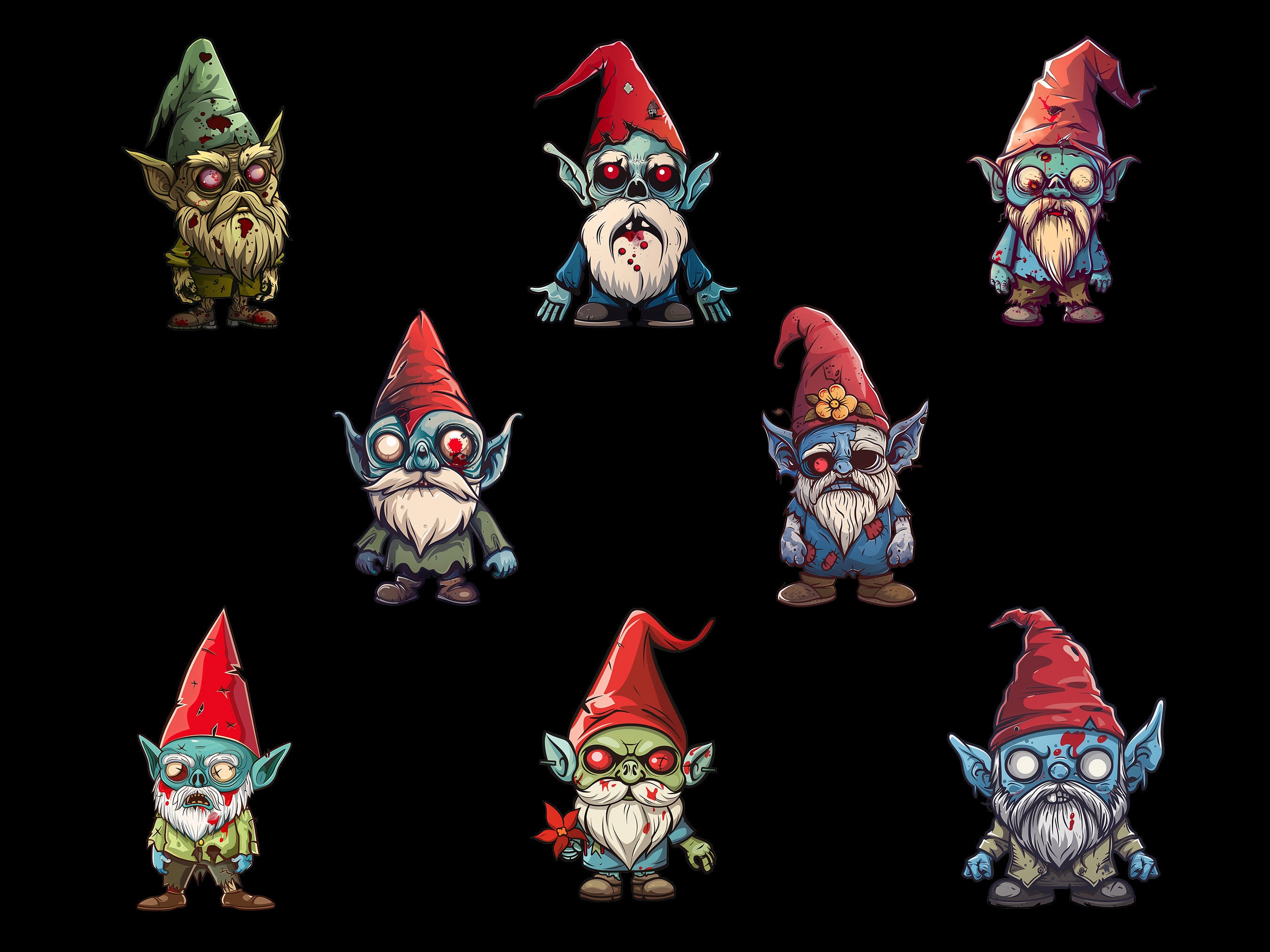 Zombie Gnome PNG Bundle, Funny Horror Png, Creepy Cute Clipart, Zombie ...