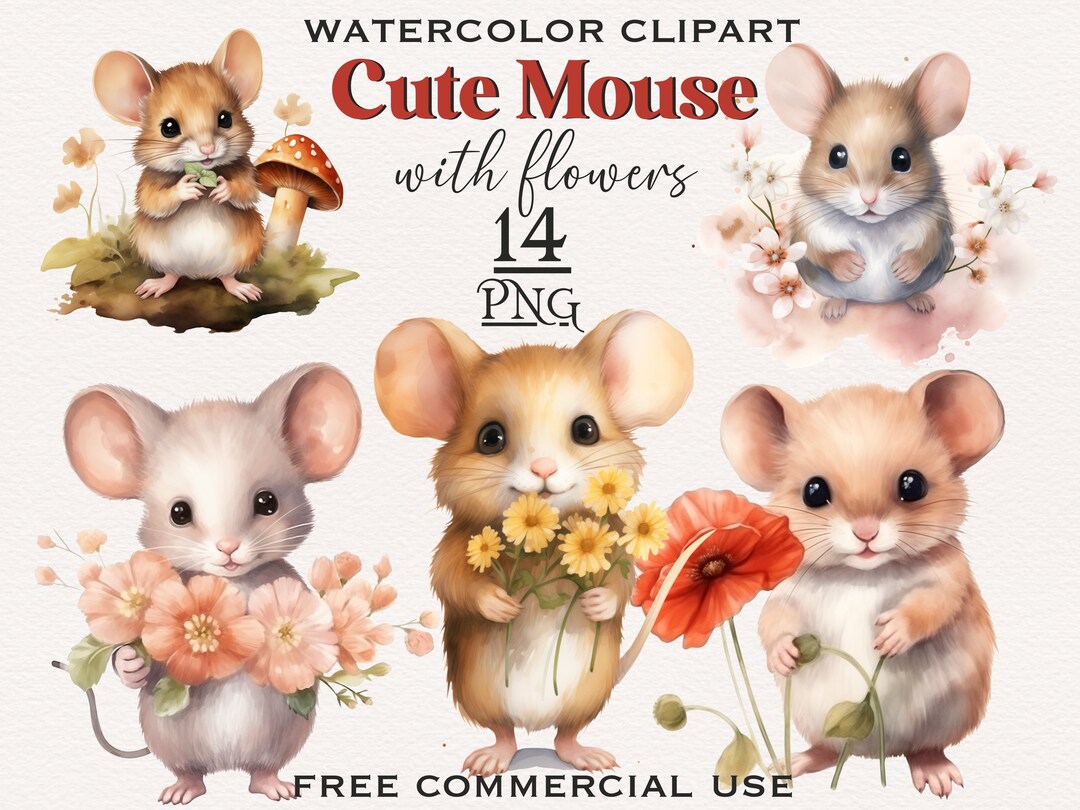 Cute Mouse PNG Bundle, Baby Animals Png, Mouse Watercolor Clipart ...