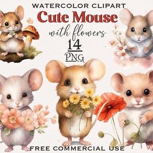 Cute Mouse PNG Bundle, Baby Animals Png, Mouse Watercolor Clipart ...