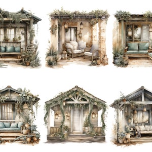 Boho Terrace PNG Bundle, Sage Green Watercolor Boho Clipart, Boho Home ...