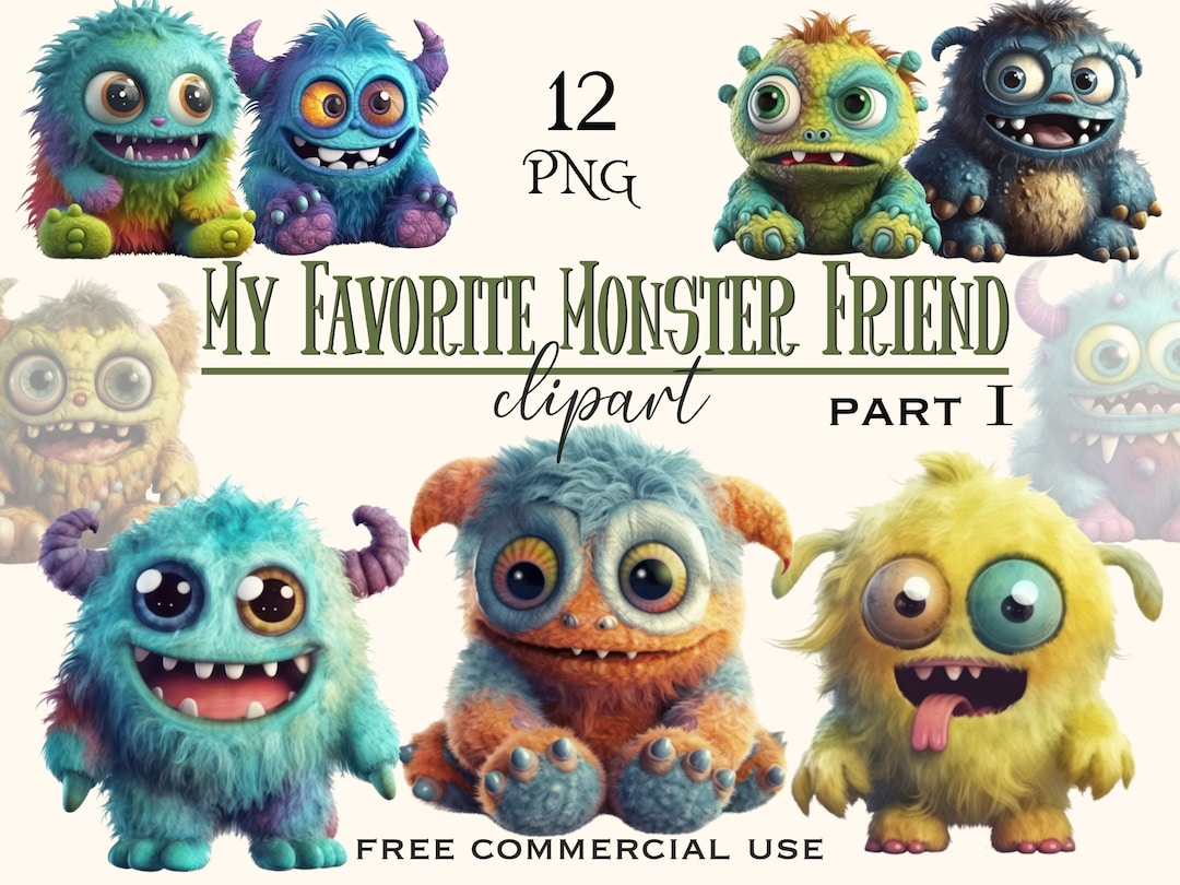 Cute Monster Toy Clipart, Fantasy Plush Little Monsters Png Bundle ...