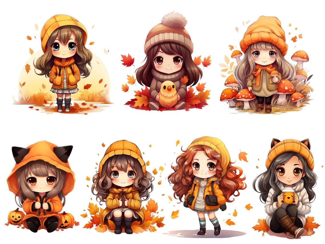 Fall Girl Chibi Clipart, Autumn Kawaii Clipart, Fall Kawaii Anime Png ...