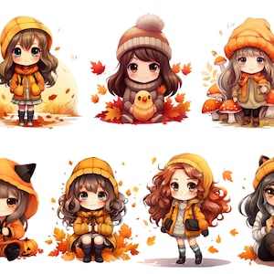 Fall Girl Chibi Clipart, Autumn Kawaii Clipart, Fall Kawaii Anime Png ...