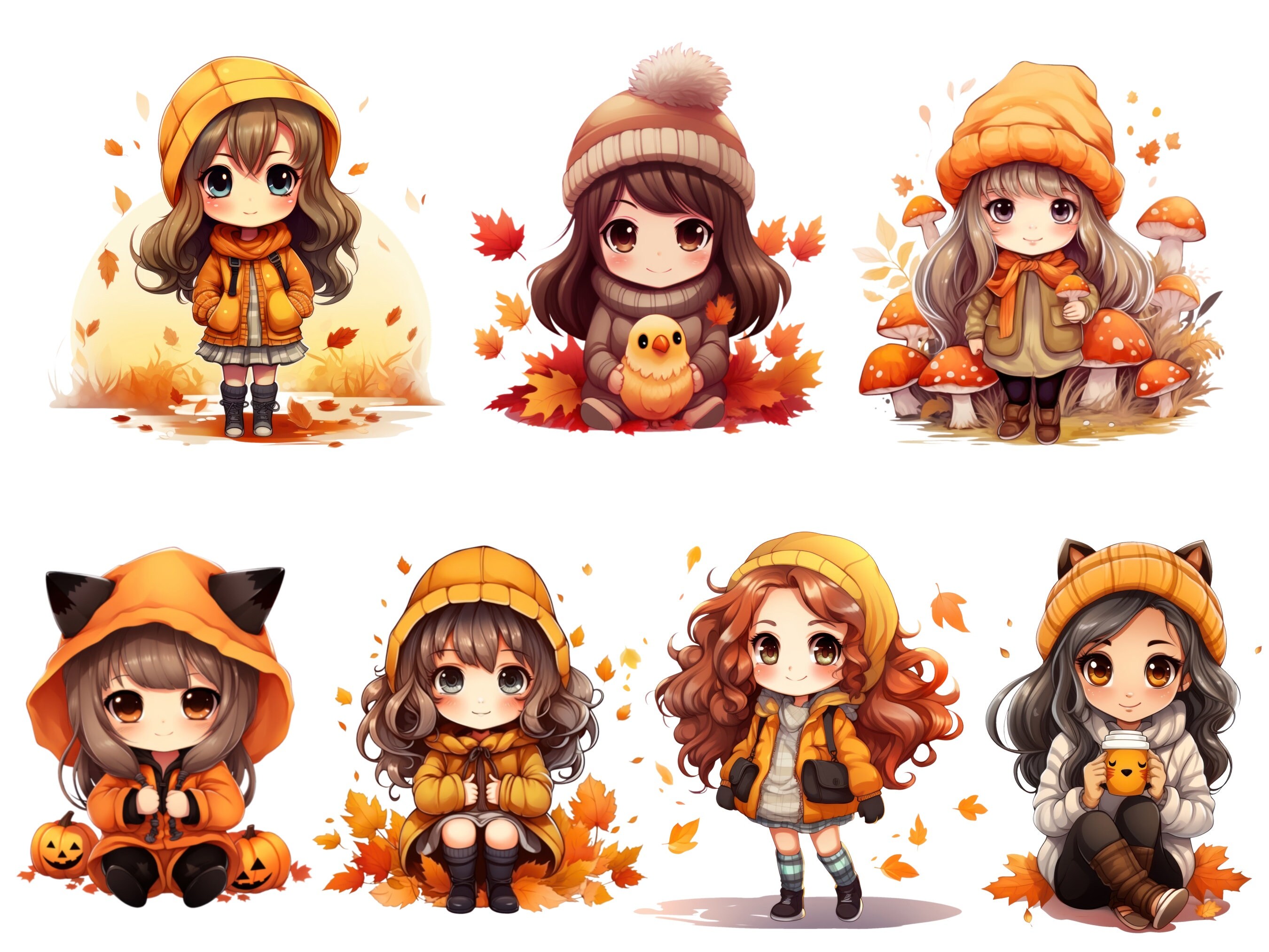 Fall Girl Chibi Clipart, Autumn Kawaii Clipart, Fall Kawaii Anime Png ...