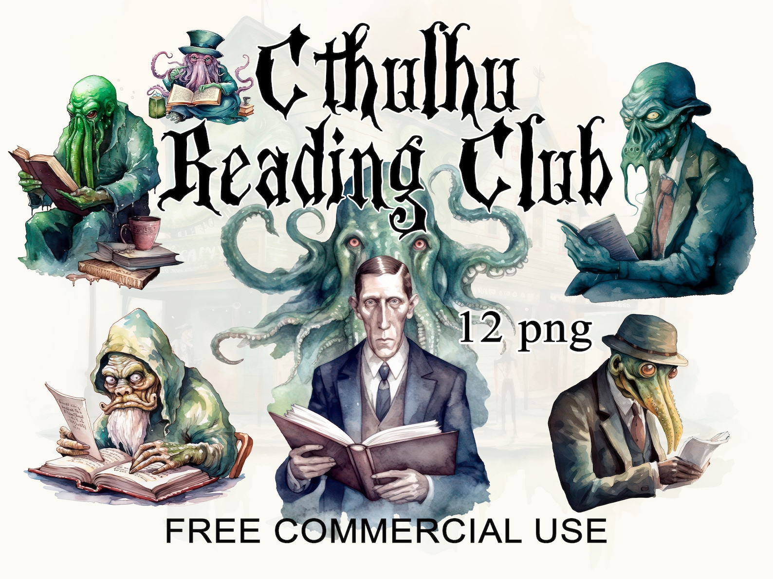 Lovecraft Book Club Clipart, Cthulhu & Dagon Lover Images, Reading ...