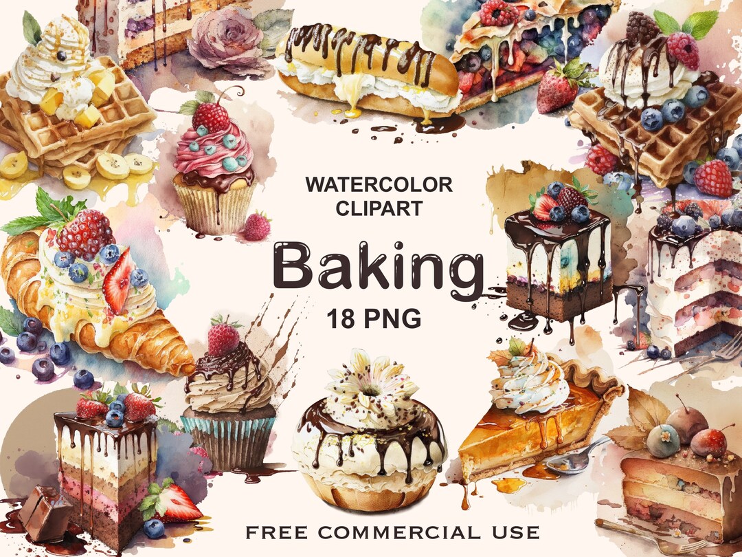 Watercolor Baking Clipart, Watercolor Cake Clipart, Watercolor Clipart ...