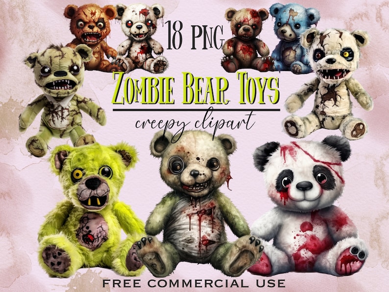 Zombie Teddy Bear Clipart, Funny Halloween Plush Bears Zombies Png ...