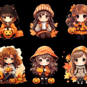 Fall Girl Chibi Clipart, Autumn Kawaii Clipart, Fall Kawaii Anime Png ...