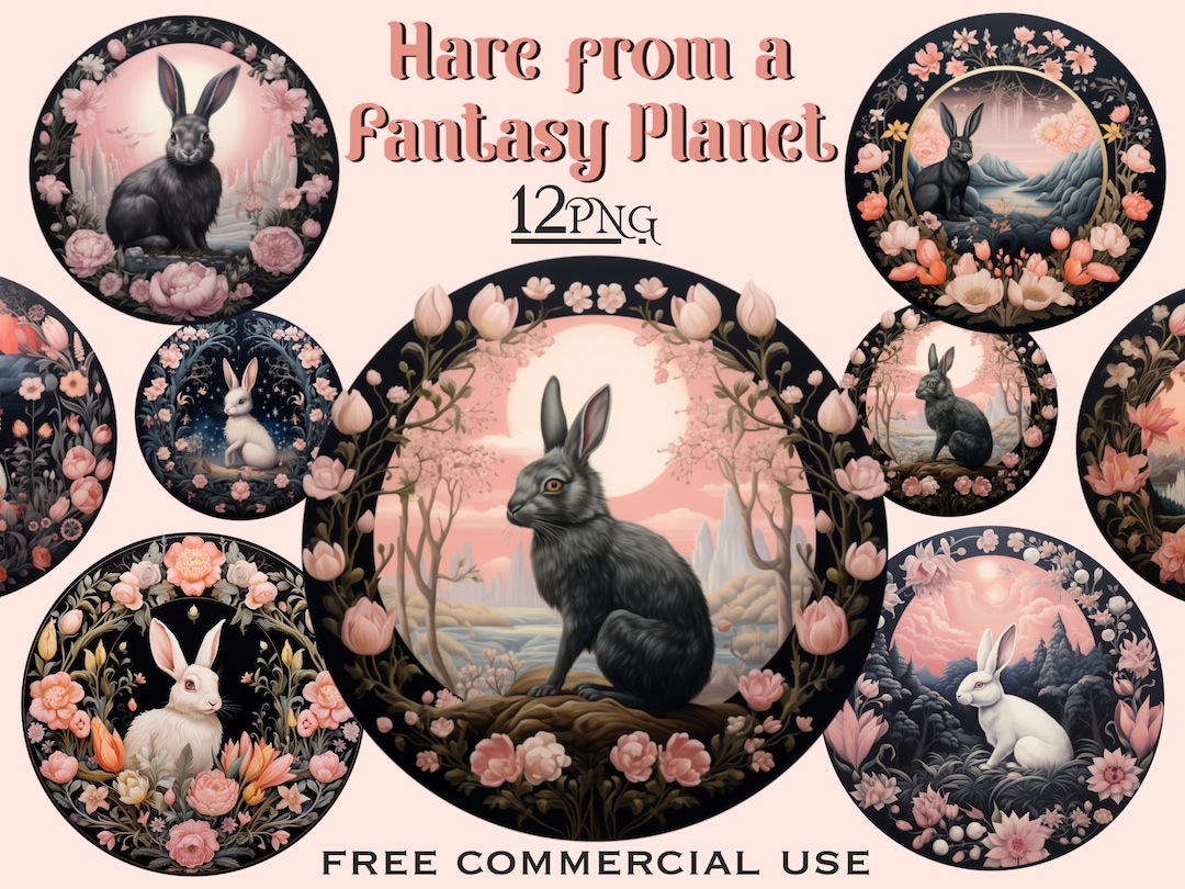 Moon Hare PNG Bundle, Fantasy Hare Painting, Mystical Celestial Clipart ...