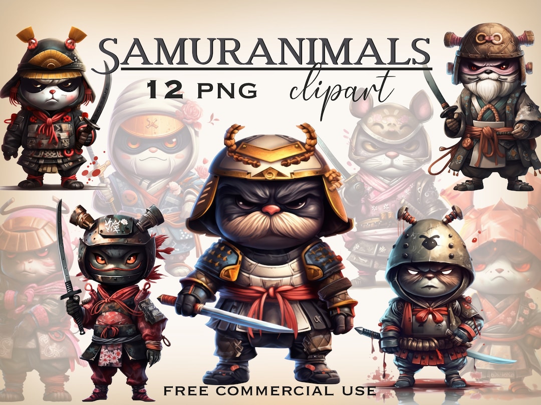 Samurai Animals PNG Bundle, Manga Animal Clipart, Kawaii Anime Clipart ...