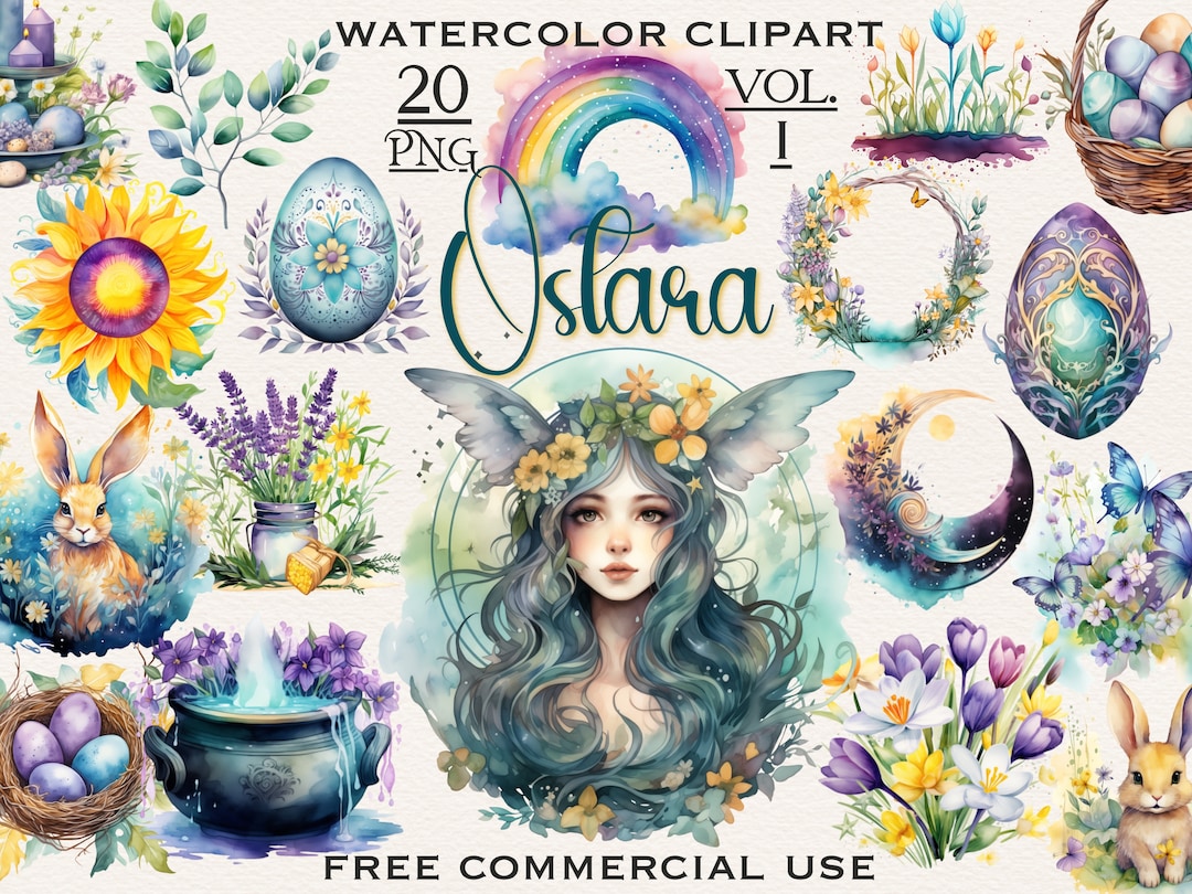 Watercolor Ostara Spring Equinox PNG Bundle, Eostre Spiritual Clipart ...