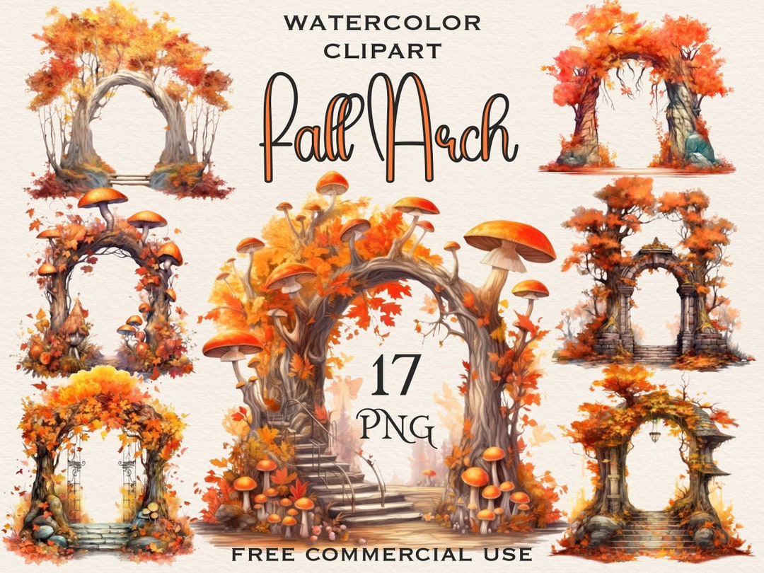Fall Arch Clipart, Watercolor Autumn Forest Frames Png Bundle ...