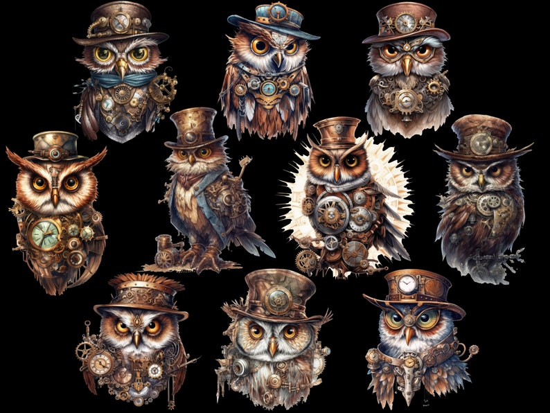 Steampunk Owl Clipart, Fantasy Bird Character Portaits Bundle ...
