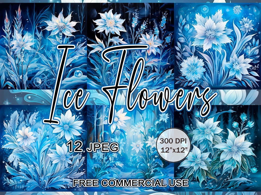 Ice Flowers Clipart Bundle, Floral Winter Painting, Blue Crystal Flower Clipart, Snowflake ...