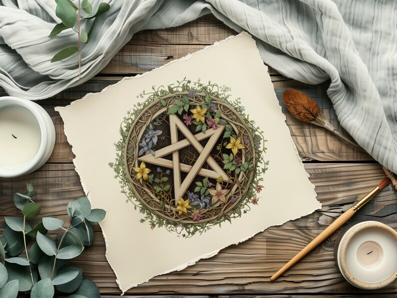 Pagan Wreath & Pentagram PNG Bundle, Watercolor Darc Occult Art ...